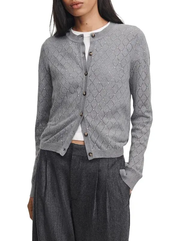 Rag & Bone Archie Embellished Cotton & Cashmere Cardigan - Heather Grey