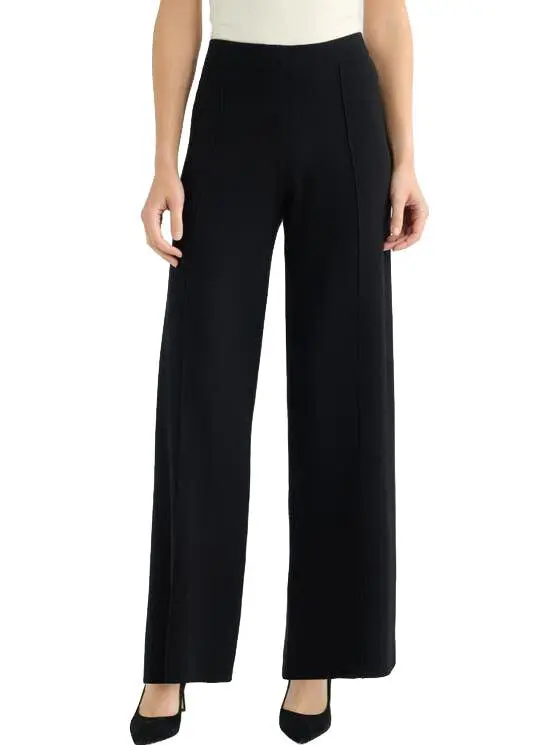 TAHARI ASL Wide Leg Sweater Knit Pants - Black
