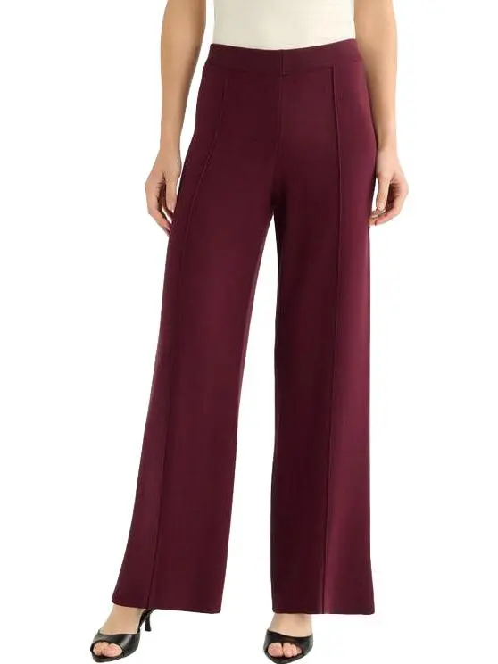 TAHARI ASL Wide Leg Sweater Knit Pants - Cranberry