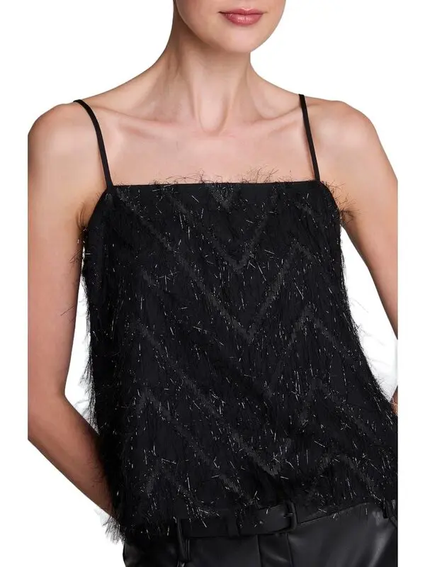 KENNETH COLE Chevron Fringe Crop Cami - Black
