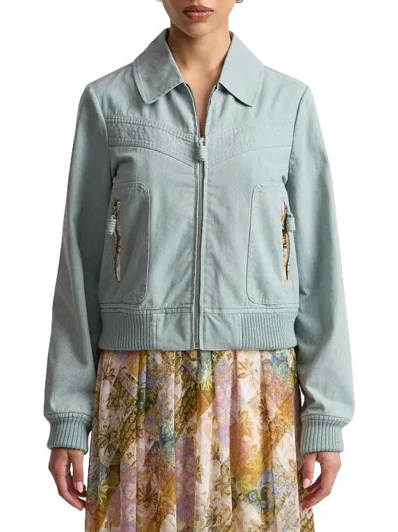 Avec Les Filles Cotton Zip Bomber Jacket - Fern