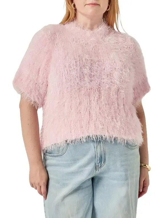 Endless Rose Fuzzy Short Sleeve Sweater - Pink
