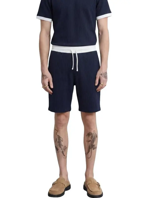 TWISTED TAILOR Henry Textured Knit Shorts With Drawstring Waist - Navy