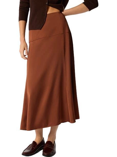 Whistles Panel Waist Satin Midi Skirt - Brown