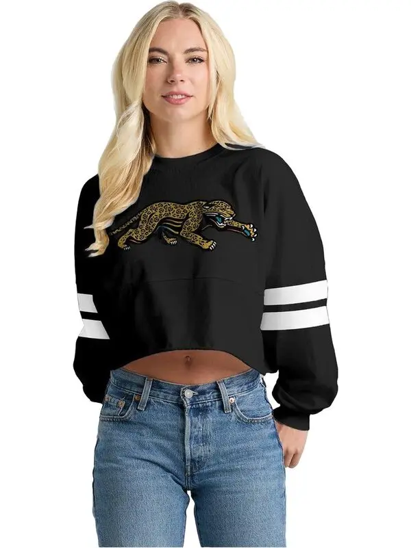 SPIRIT JERSEY Jacksonville Jaguars Oversized Cropped Stripe Long Sleeve T-shirt - Black