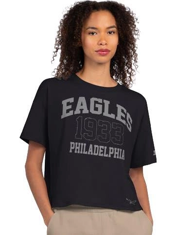 STARTER Philadelphia Eagles Rhinestone Boxy Cropped T-shirt - Black