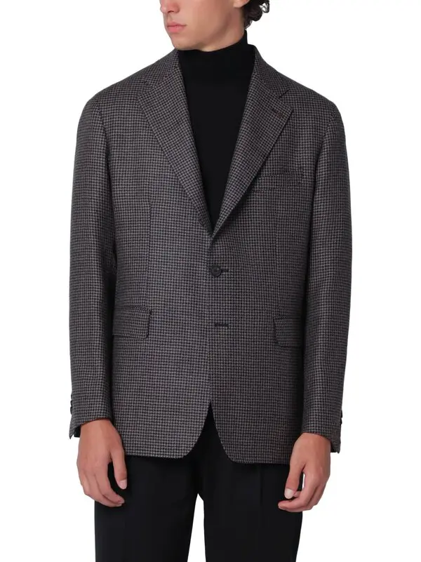 Tagliatore Single-breasted Jacket In Houndstooth Wool - Black