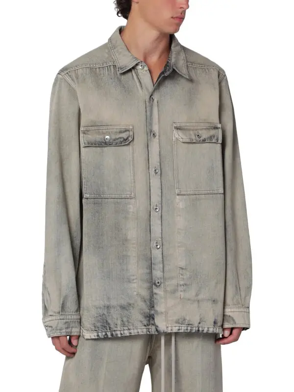 Rick Owens Wide-leg Trousers In Mineral Washed Denim - Grey