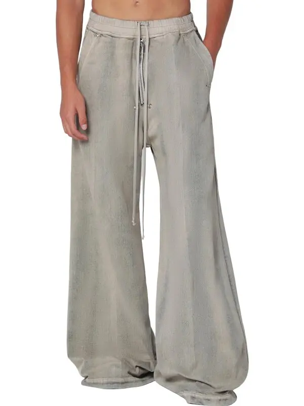 Rick Owens Mineral Washed Denim Wide-leg Trousers - Grey