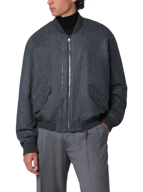 Dolce & Gabbana Mélange Zip-up Bomber Jacket In Wool - Grey