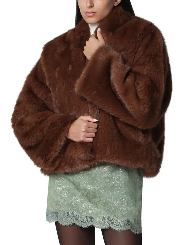 BB COUTURE Farrah Short Jacket In Faux Fur - Brown
