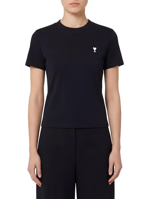 AMI Paris Slim Fit Cotton T-shirt With Contrast De Coeur Logo - Black
