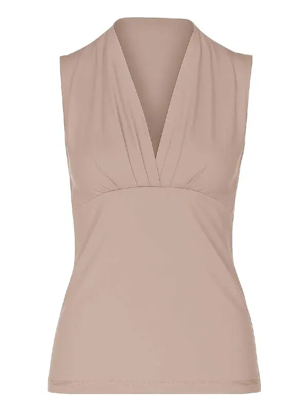 CONQUISTA Draped Taupe Jersey Top In Viscose Blend - Brown