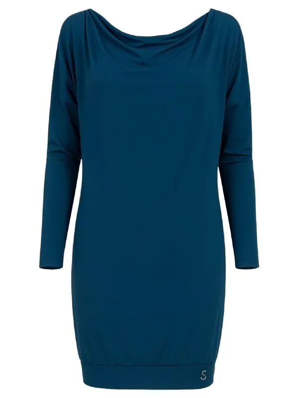 CONQUISTA Draped Boat-neck Jersey Dress In Deep Teal - Blue
