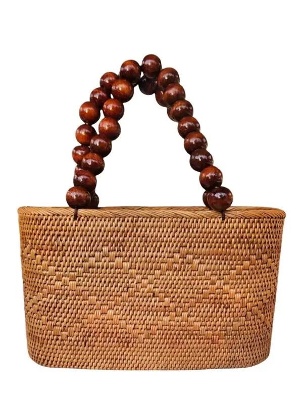 OHSUN Neutrals Lucia Rattan And Wooden Bead Tote Chestnut - Brown