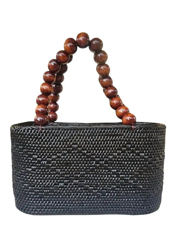 OHSUN Black / Brown Lucia Rattan And Wooden Bead Tote Black - Black/brown