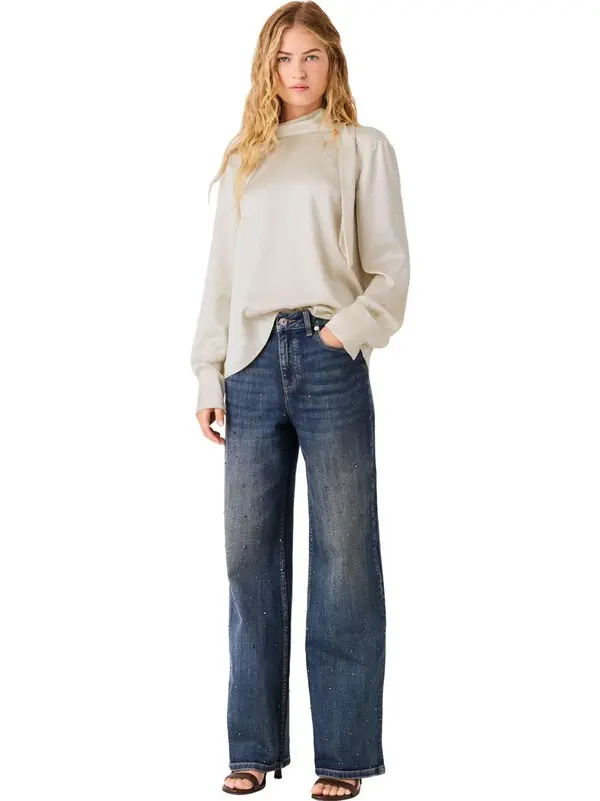 Maje High-neck Satin Top - Ecru