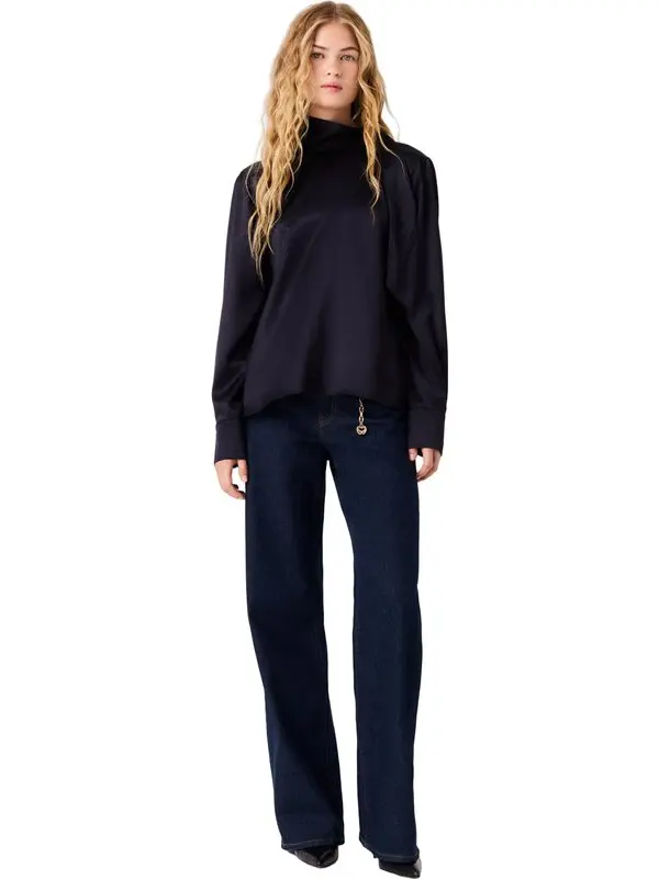 Maje High-neck Satin Top - Navy