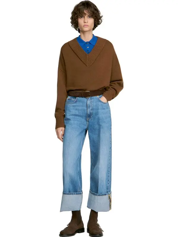 Sandro 2-in-1 Wool And Cashmere Jumper With Polo Collar - Camel