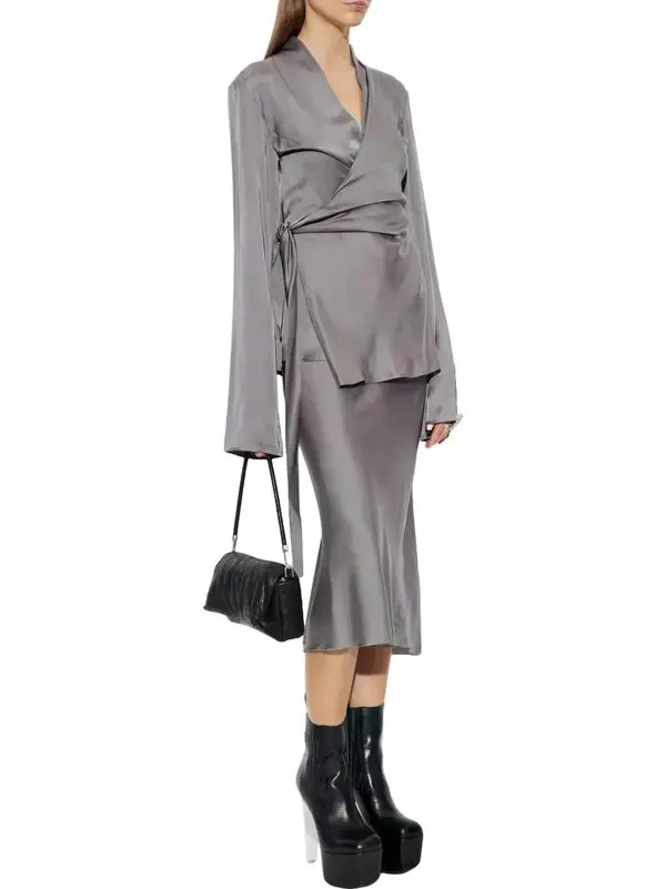 Rick Owens Elasticated-waistband Satin-finish Midi Skirt - Grey