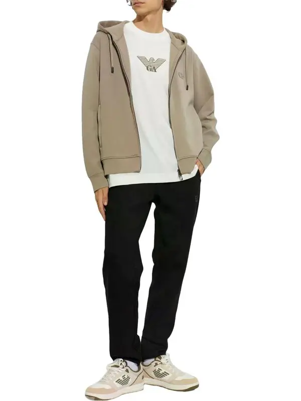 Emporio Armani Logo-embroidered Zip-up Hoodie - Neutrals