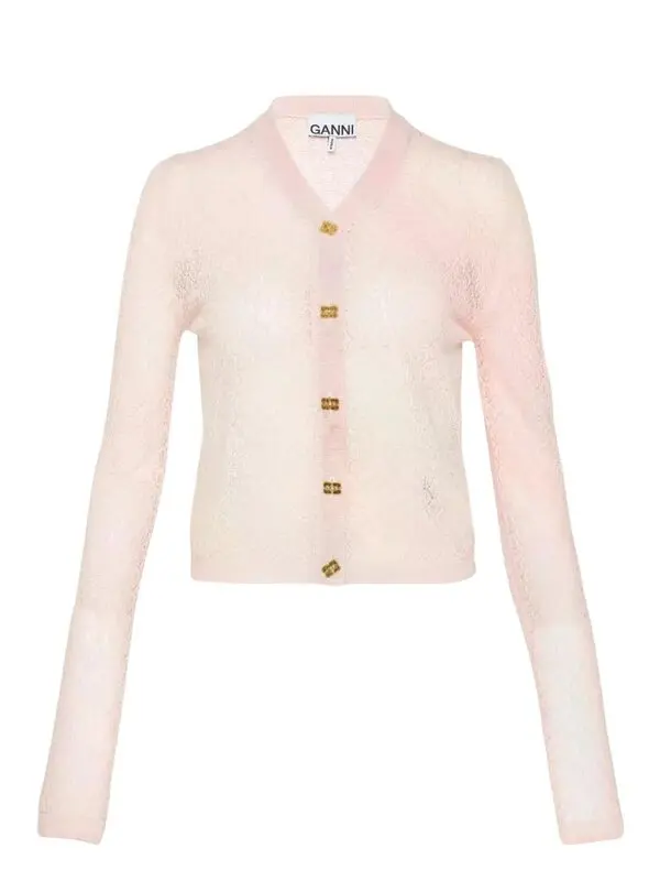 GANNI Pointelle-knit Cardigan - Pink