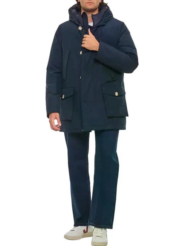 Woolrich Hooded Button-up Coat - Blue