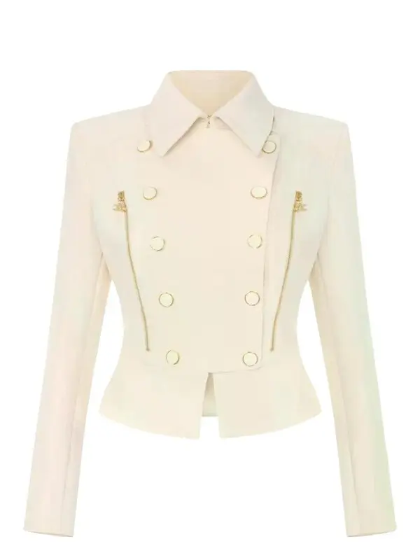 Elisabetta Franchi Jacket In Double Layer Stretch Crêpe Fabric - Neutrals