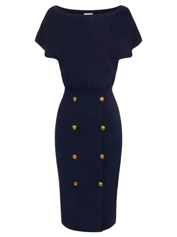 Elisabetta Franchi Knit Midi Dress With Jewel Buttons - Blue