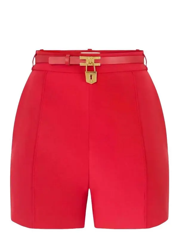 Elisabetta Franchi Shorts In Lightweight Crêpe Fabric With Belt - Red