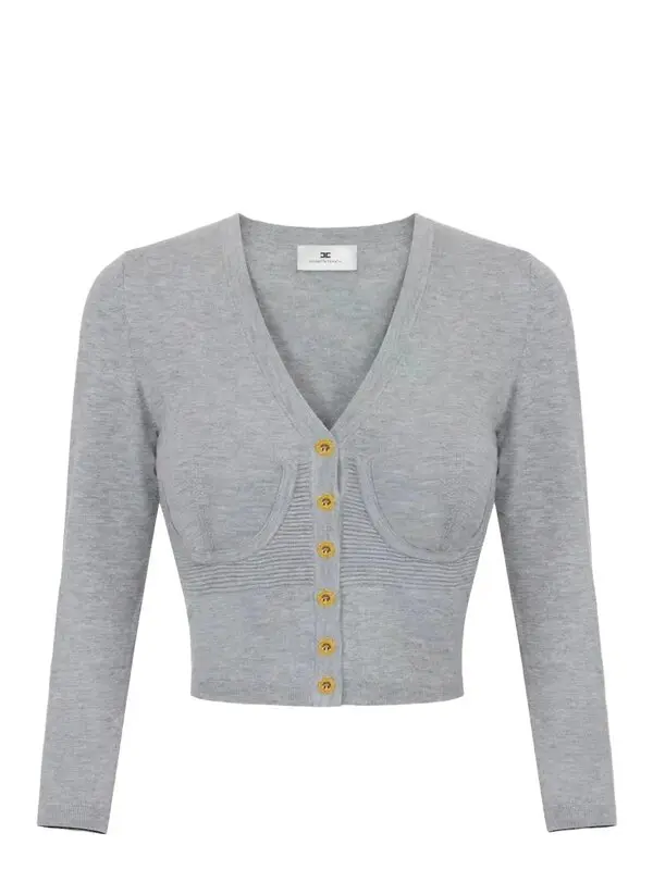 Elisabetta Franchi Knit Bustier-style Cardigan With V-neck And Button Detail - Grey