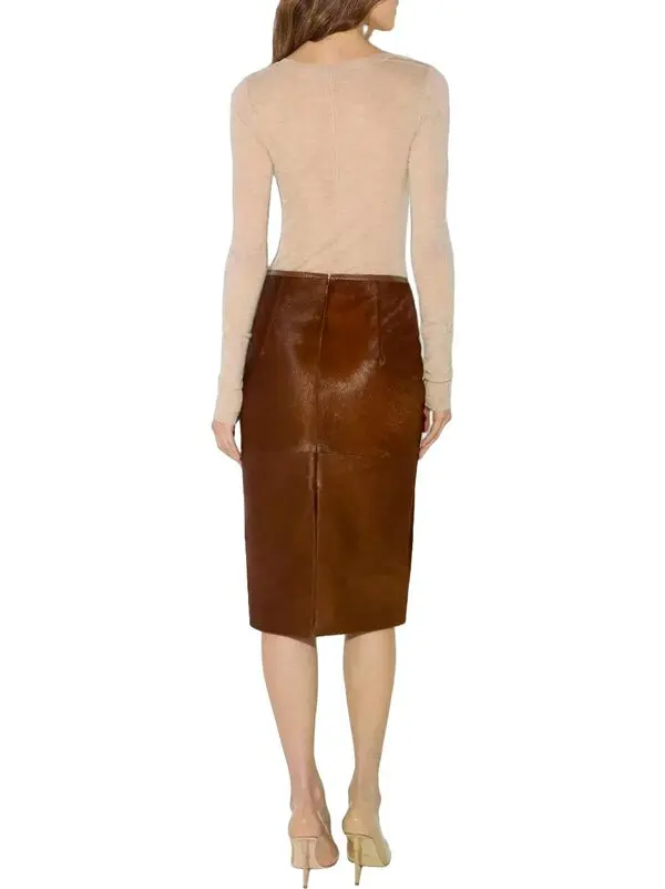 Elisabetta Franchi Vinyl-trimmed Cowhide Skirt - Brown