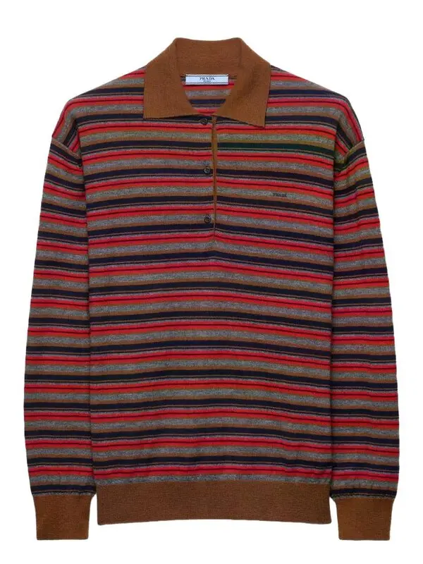 Prada Striped Cashmere Polo Sweater - Red