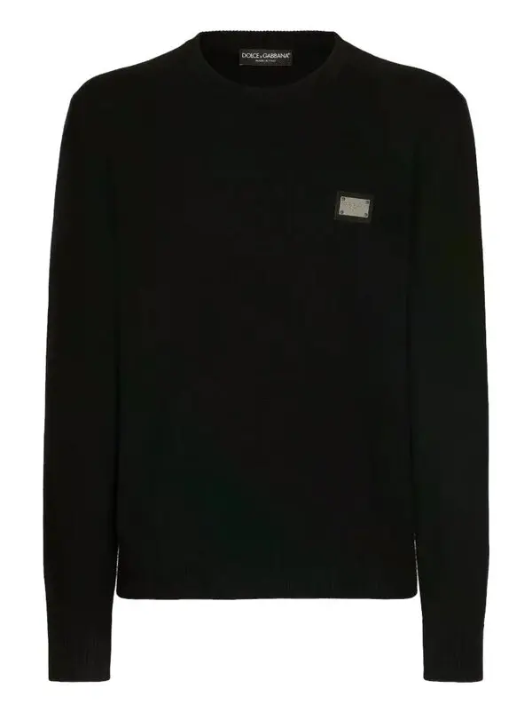 Dolce & Gabbana Wool Round-neck Sweater With Branded Tag - Black