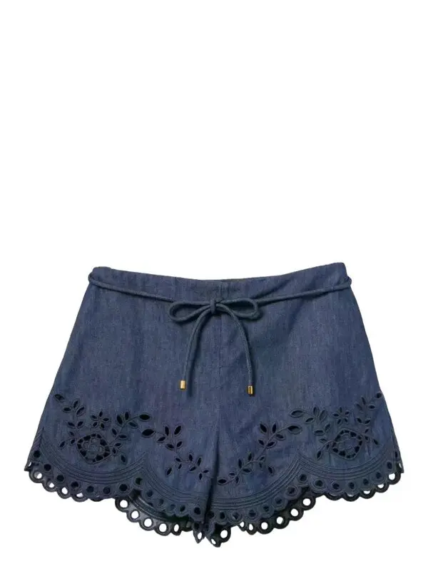 Zimmermann Mahon Broderie Denim Shorts - Blue