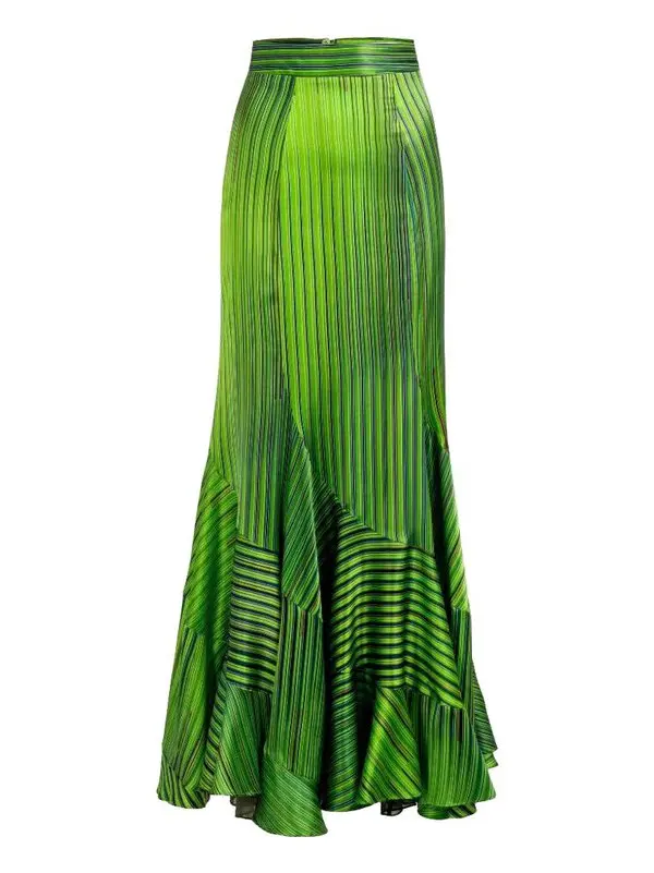 Silvia Tcherassi Florina Striped Ruffled Skirt - Green