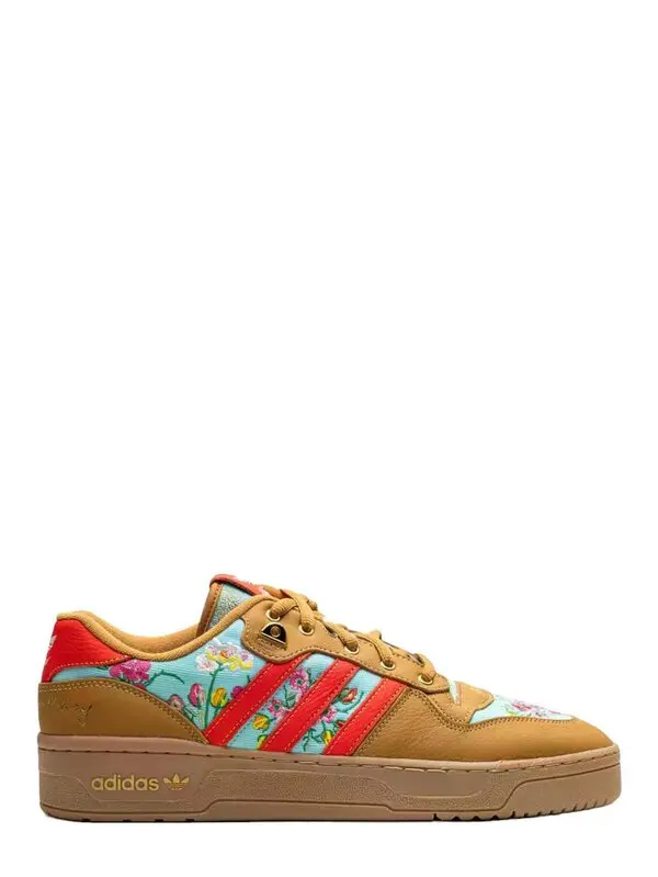 Adidas Floral-embroidered Leather Sneakers - Brown