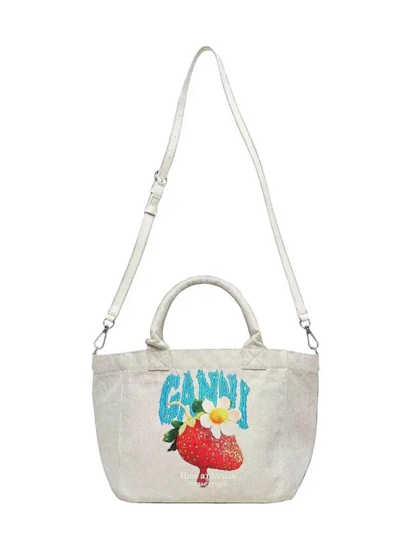 GANNI Strawberry Print Easy Tote Bag - Neutrals