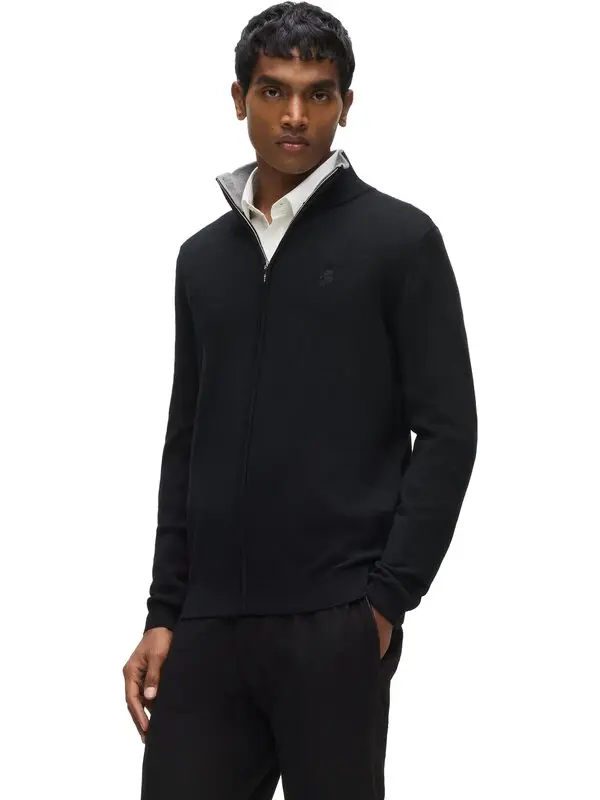 Karl Lagerfeld Wool Zip-up High Neck Cardigan - Black