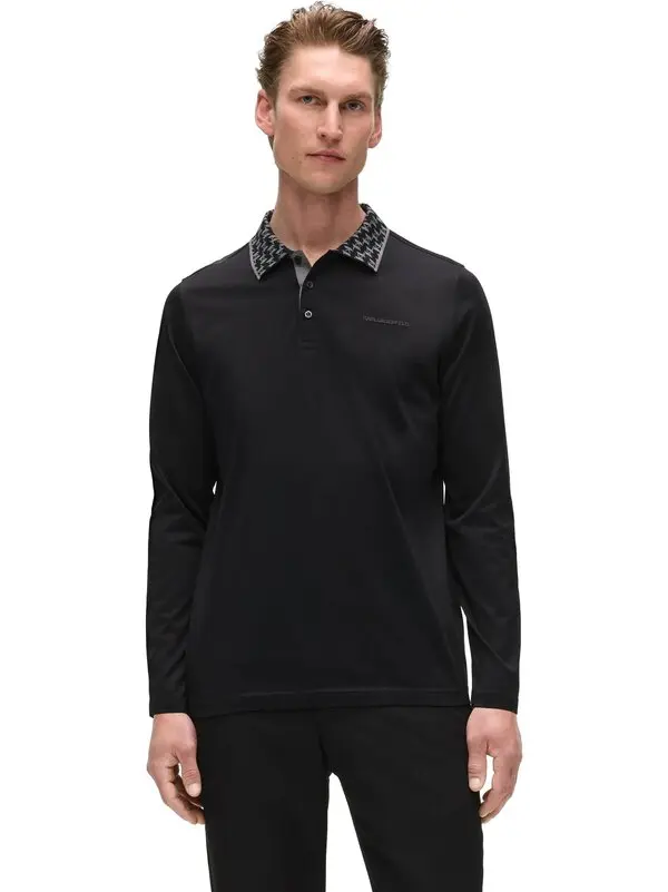 Karl Lagerfeld Monogram Collar Polo Shirt - Black