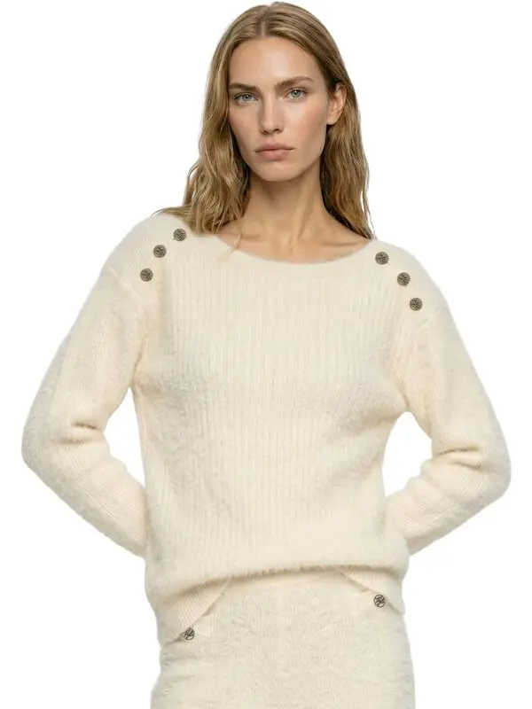 Karl Lagerfeld Ribbed Knit Loungewear Jumper - Cannoli Cream