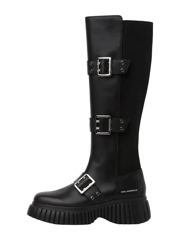 Karl Lagerfeld Kreeper Wedge Tri-buckle Boots - Black/silver