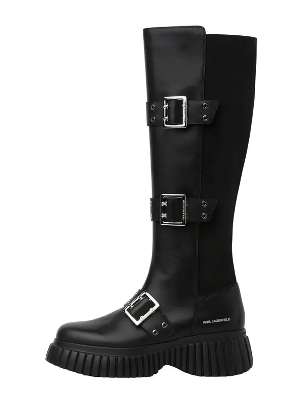 Karl Lagerfeld Kreeper" Wedge Tri-buckle Boots - Black/silver
