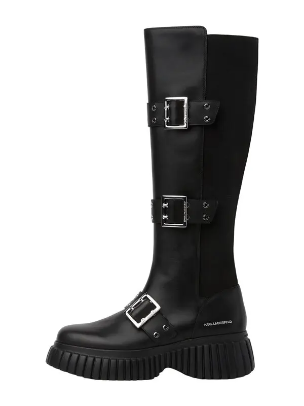 Karl Lagerfeld Kreeper" Wedge Tri-buckle Boots - Black/silver