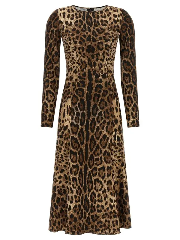 Dolce & Gabbana Leopard Print Midi Dress - Brown
