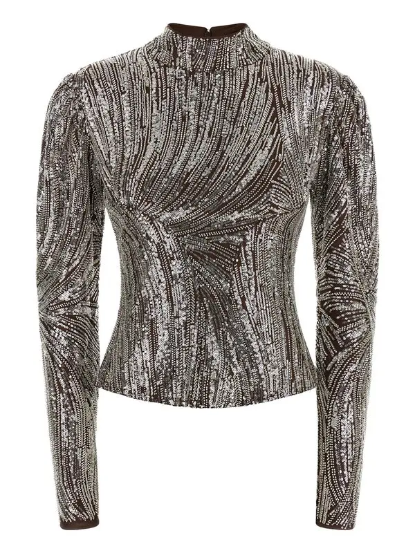 Rabanne Sequin Embellished High Neck Top - Brown