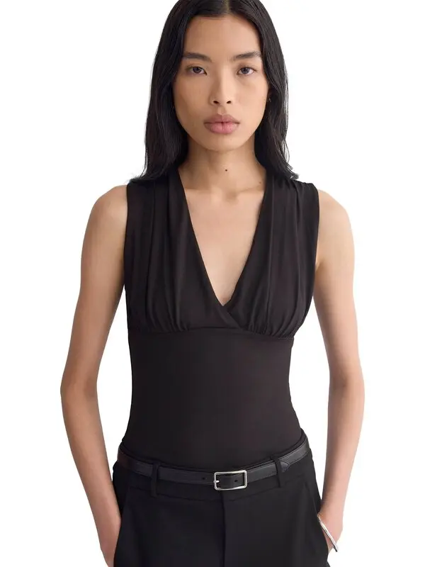 Everlane Drapey Jersey V-neck Top - Black
