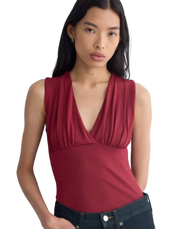 Everlane Drapey Jersey V-neck Top - Cabernet