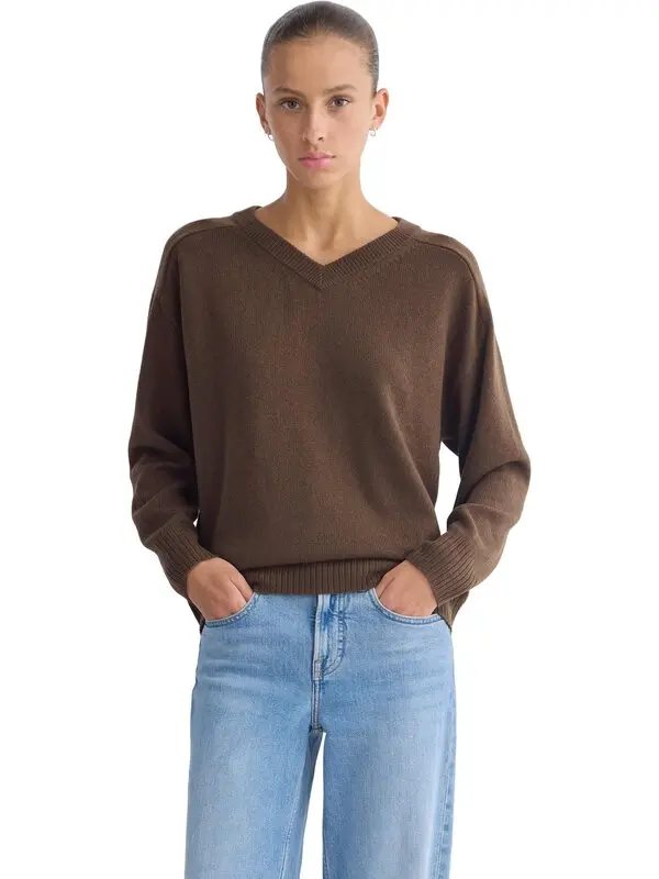 Everlane Cashmere High V Boyfriend Sweater - Cocoa