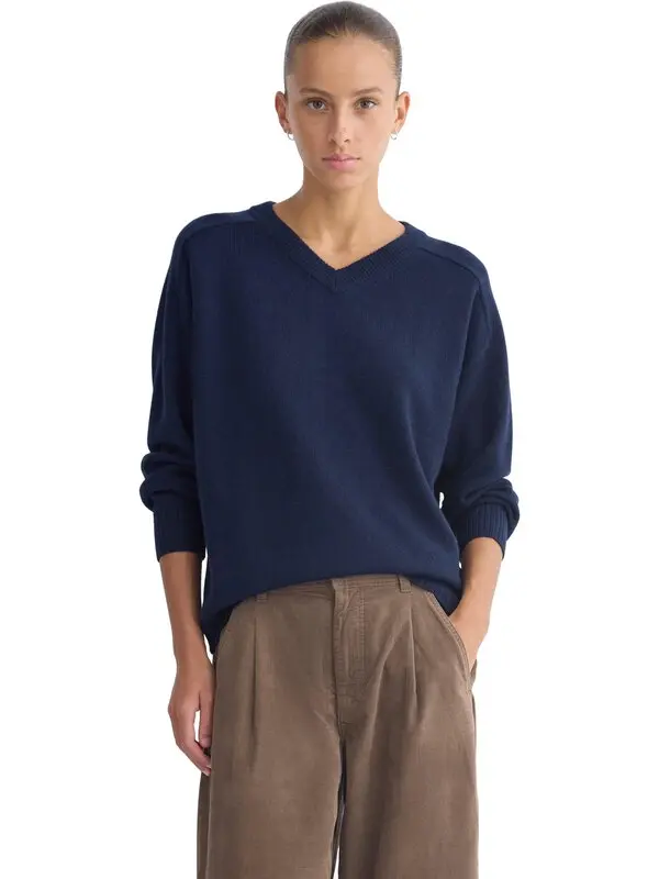Everlane Cashmere High V Boyfriend Sweater - Navy